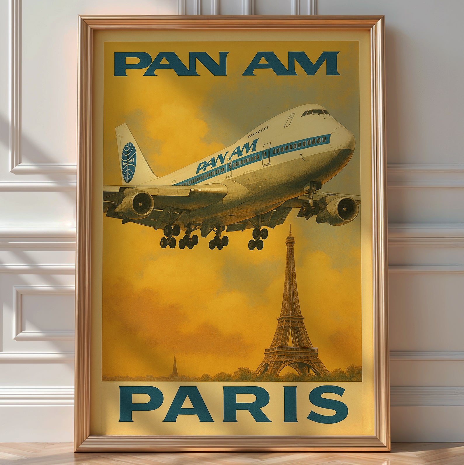 Pan Am Paris Travel Poster – Retro Airline Wall Art, Vintage Jet Age D ...