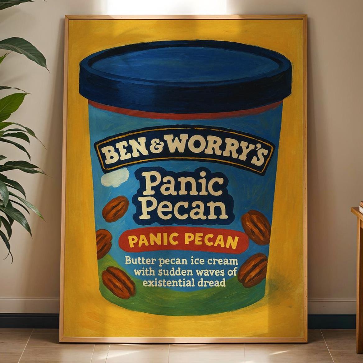 Panic Pecan Poster – Funny Ice Cream Mental Health Print, Anxiety Paro ...