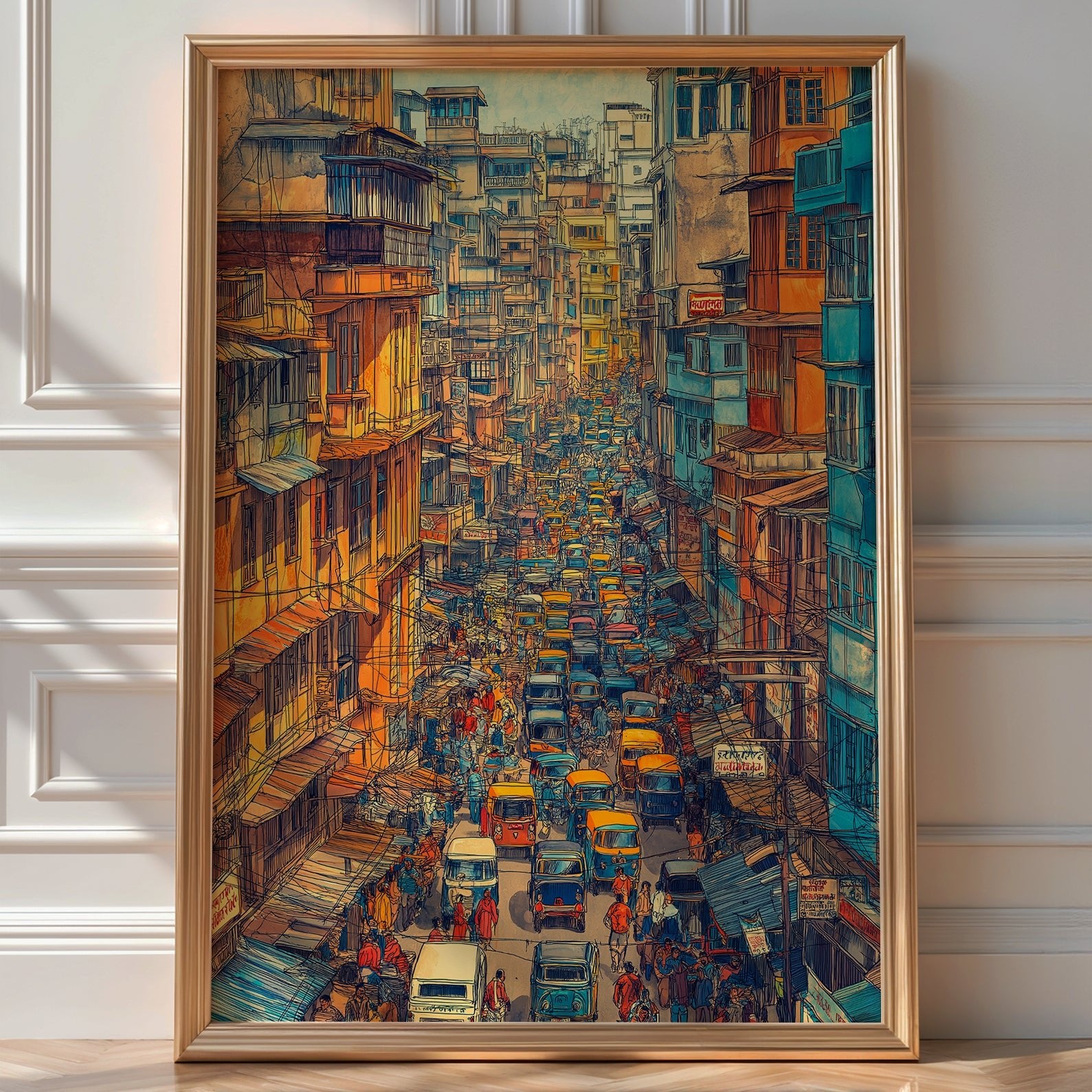 Mumbai Street Hustle Illustration – Vibrant Indian City Pen Drawing Po ...